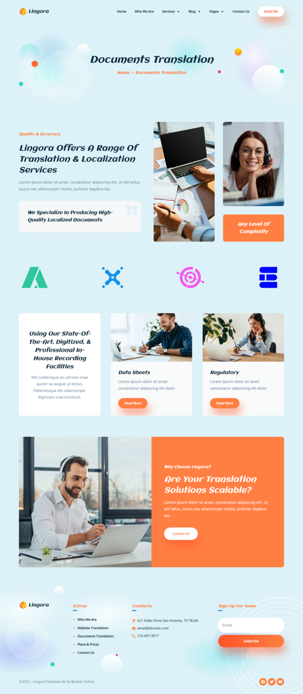 Lingora - Online Translation Services Elementor Pro Template Kit by TemplateUp-Pro