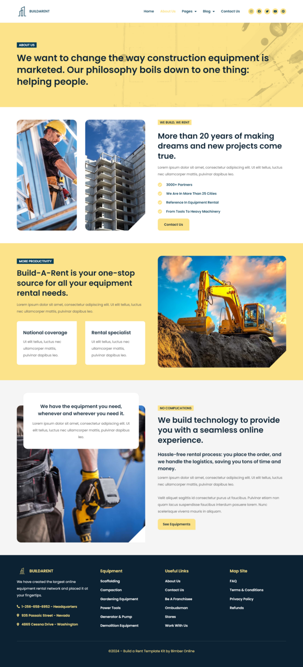 Buildarent - Rent Construction Equipment Elementor Pro Template Kit by ...
