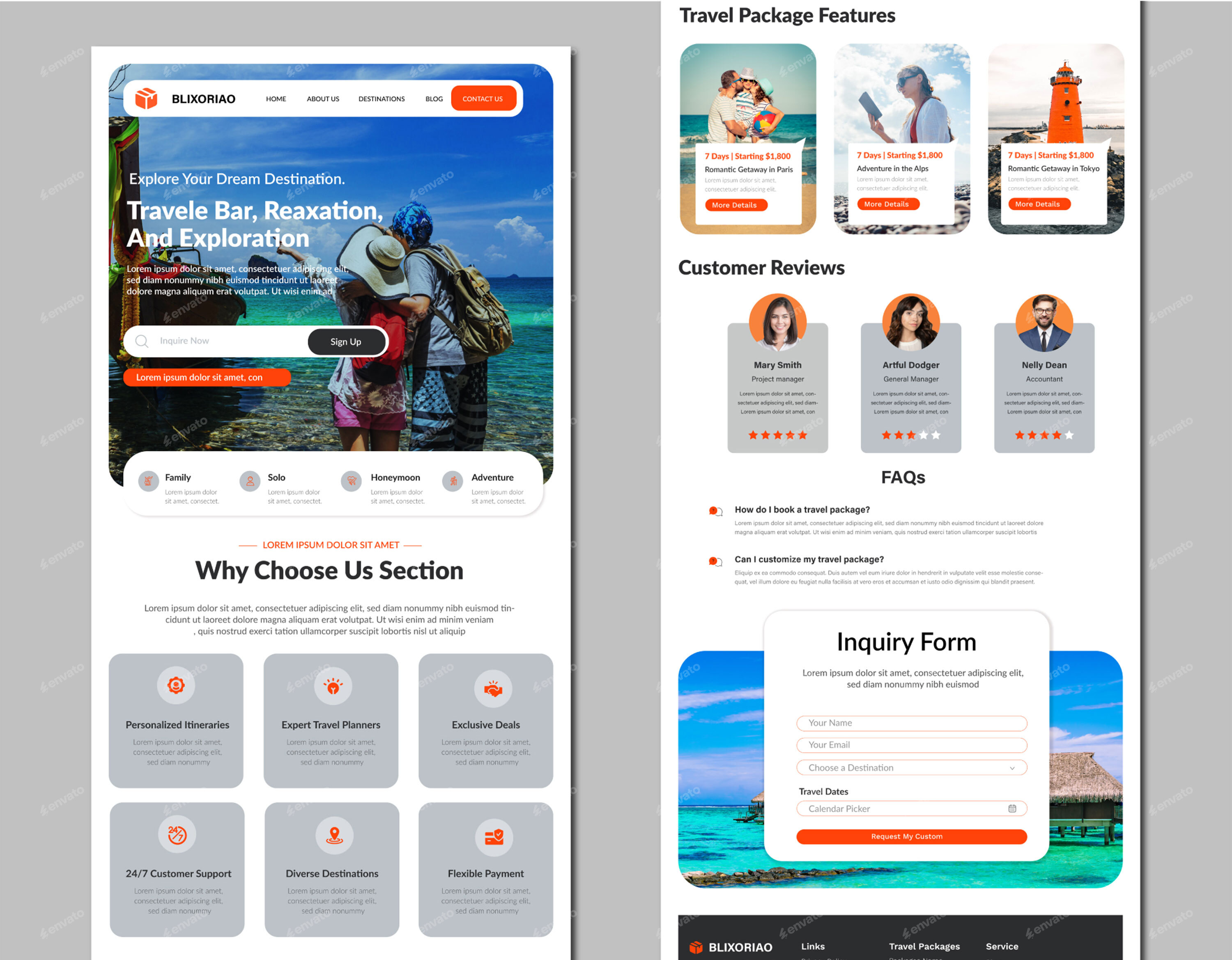 Travel Package Landing page, Web Elements | GraphicRiver