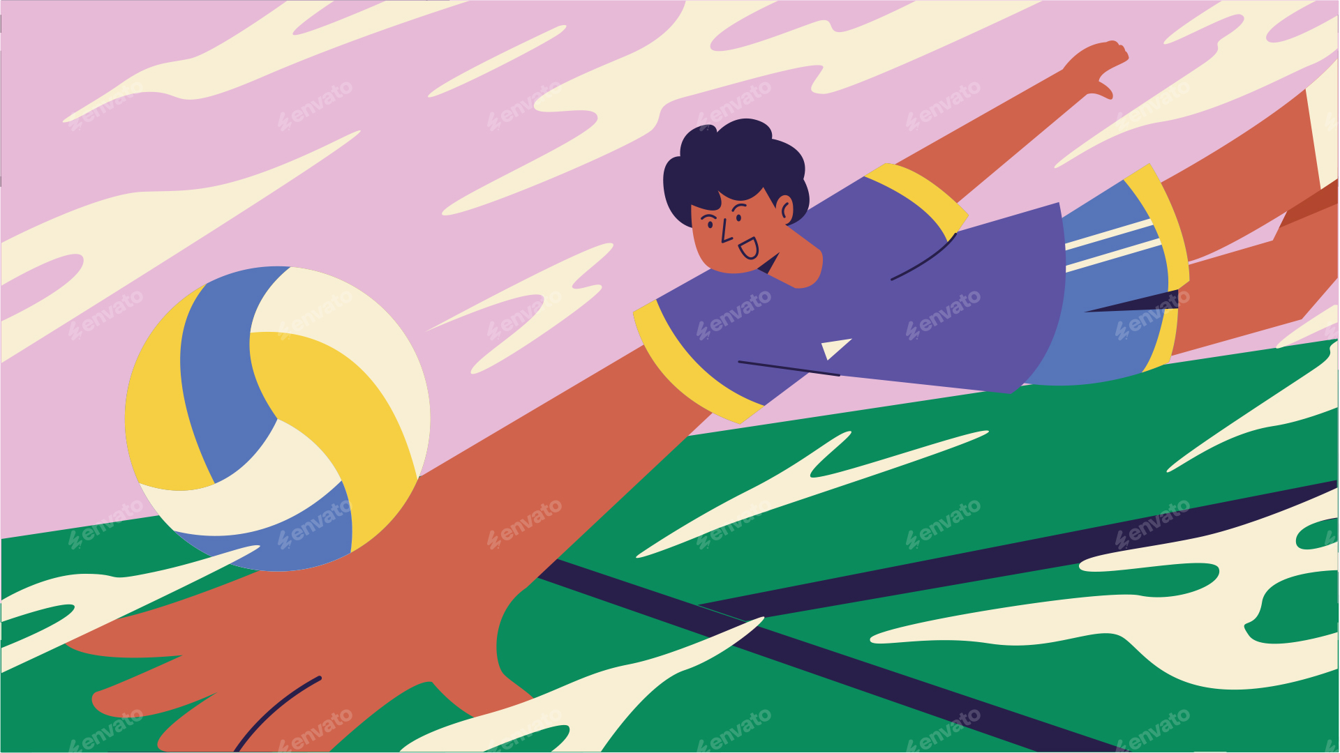 Volleyball Set Vector Illustration, Vectors | GraphicRiver