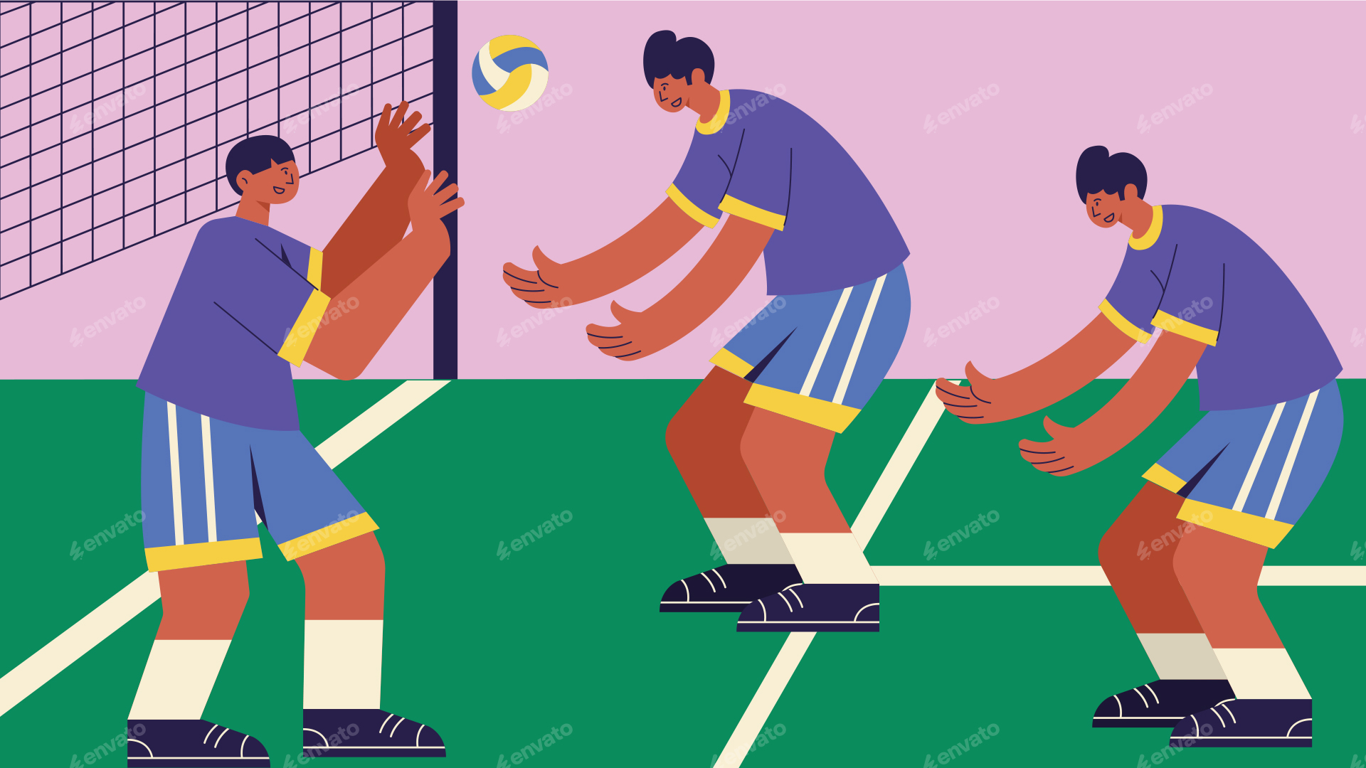 Volleyball Set Vector Illustration, Vectors | GraphicRiver