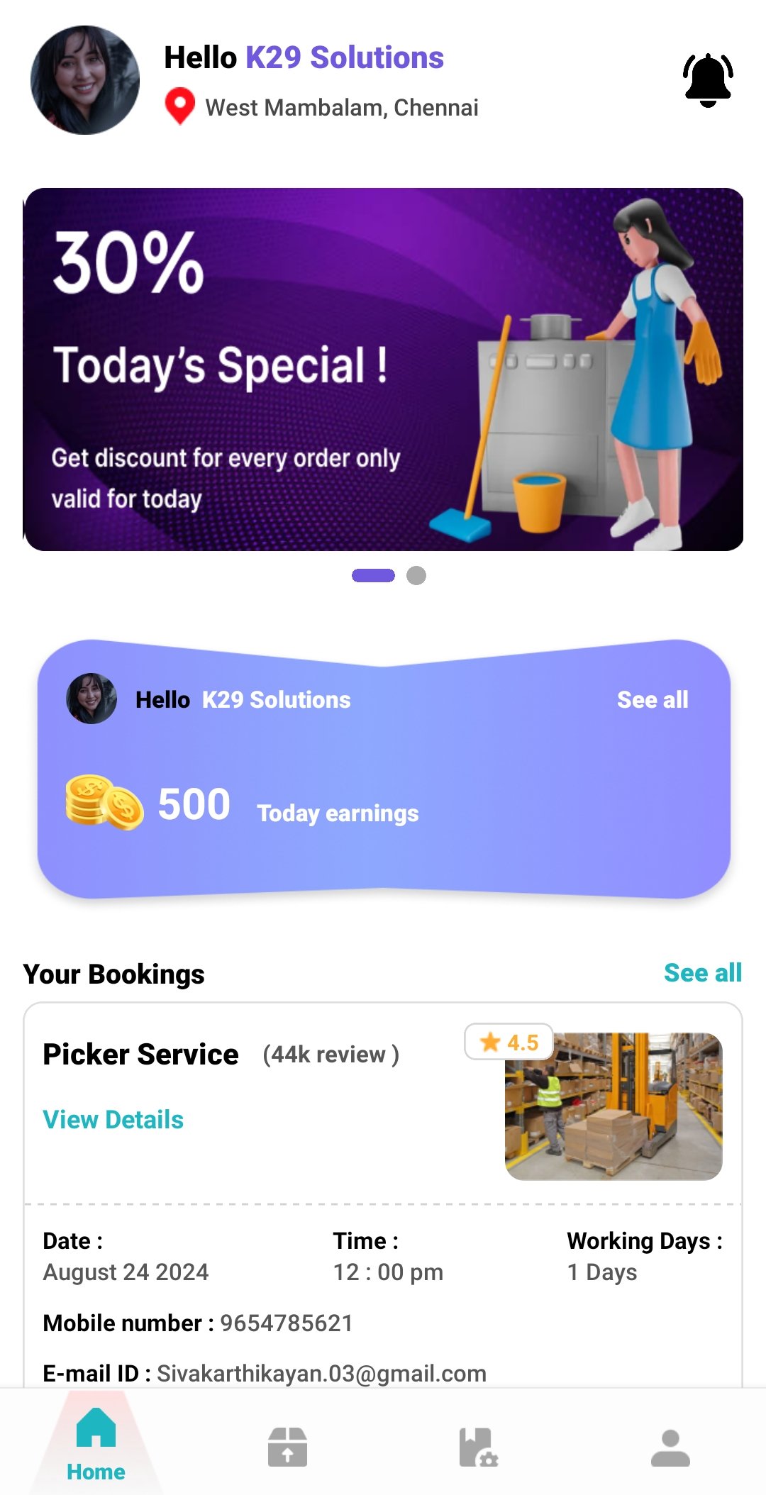 Multi Service App Ui For React Native User And Vendor Apps By K29solutions