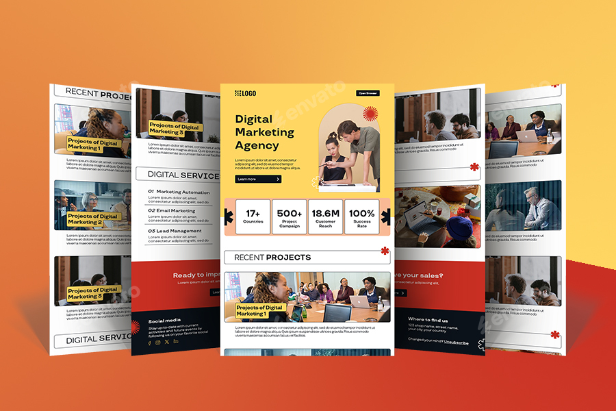 Digital Marketing Agency Email Newsletter PSD Template, Web Elements