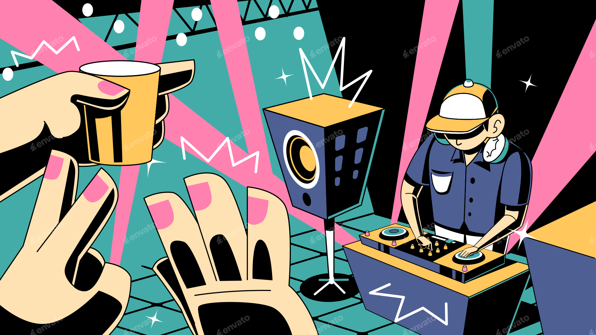 DJ Party Vector Illustration Set, Vectors | GraphicRiver