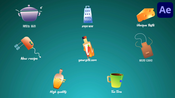 Kitchen Icons And Titles for After Effects, After Effects Project Files