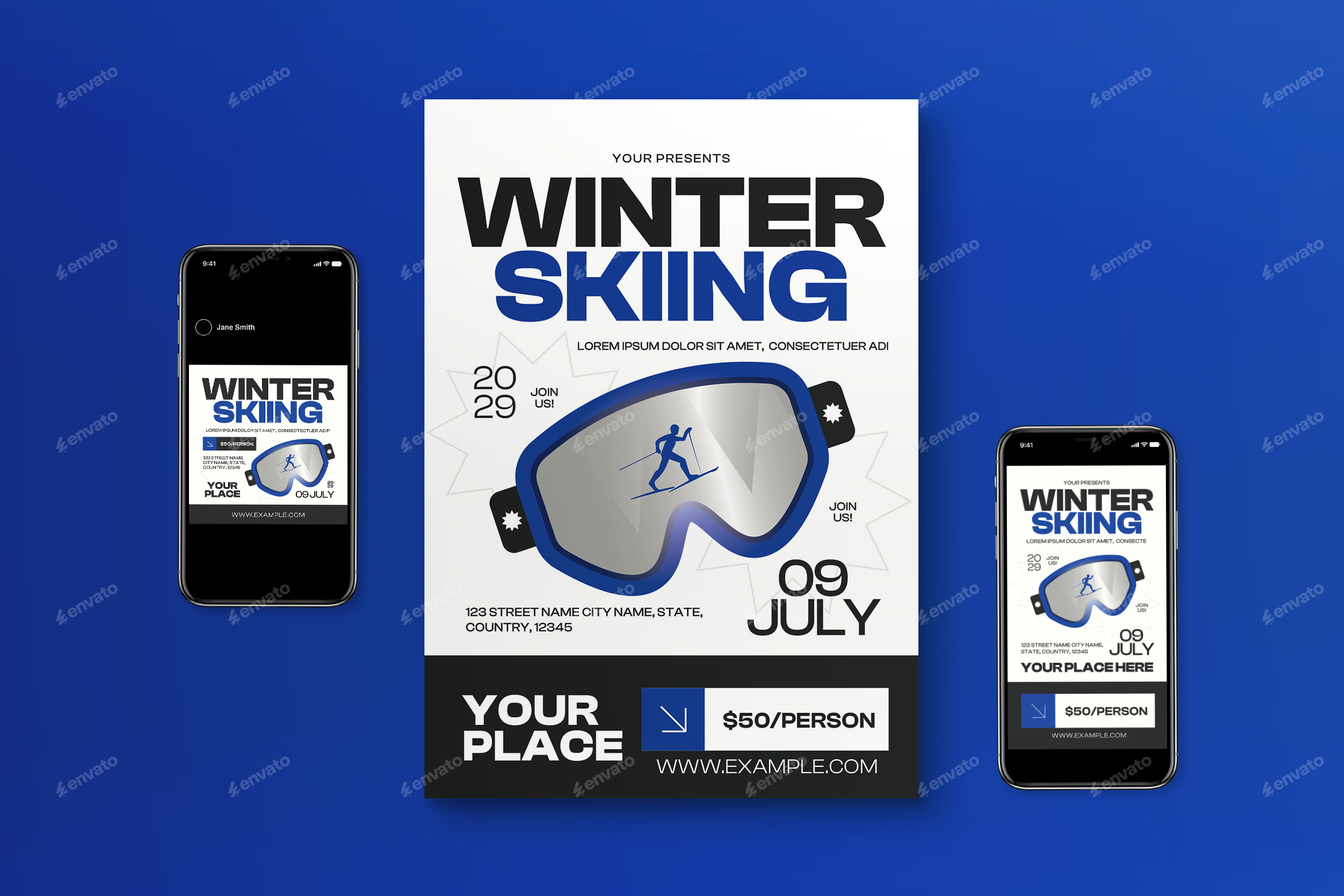 White Bold Winter Skiing Flyer Set, Print Templates | GraphicRiver