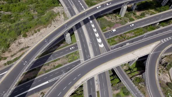 Massive multi level highway interchange with traffic on all routes ...