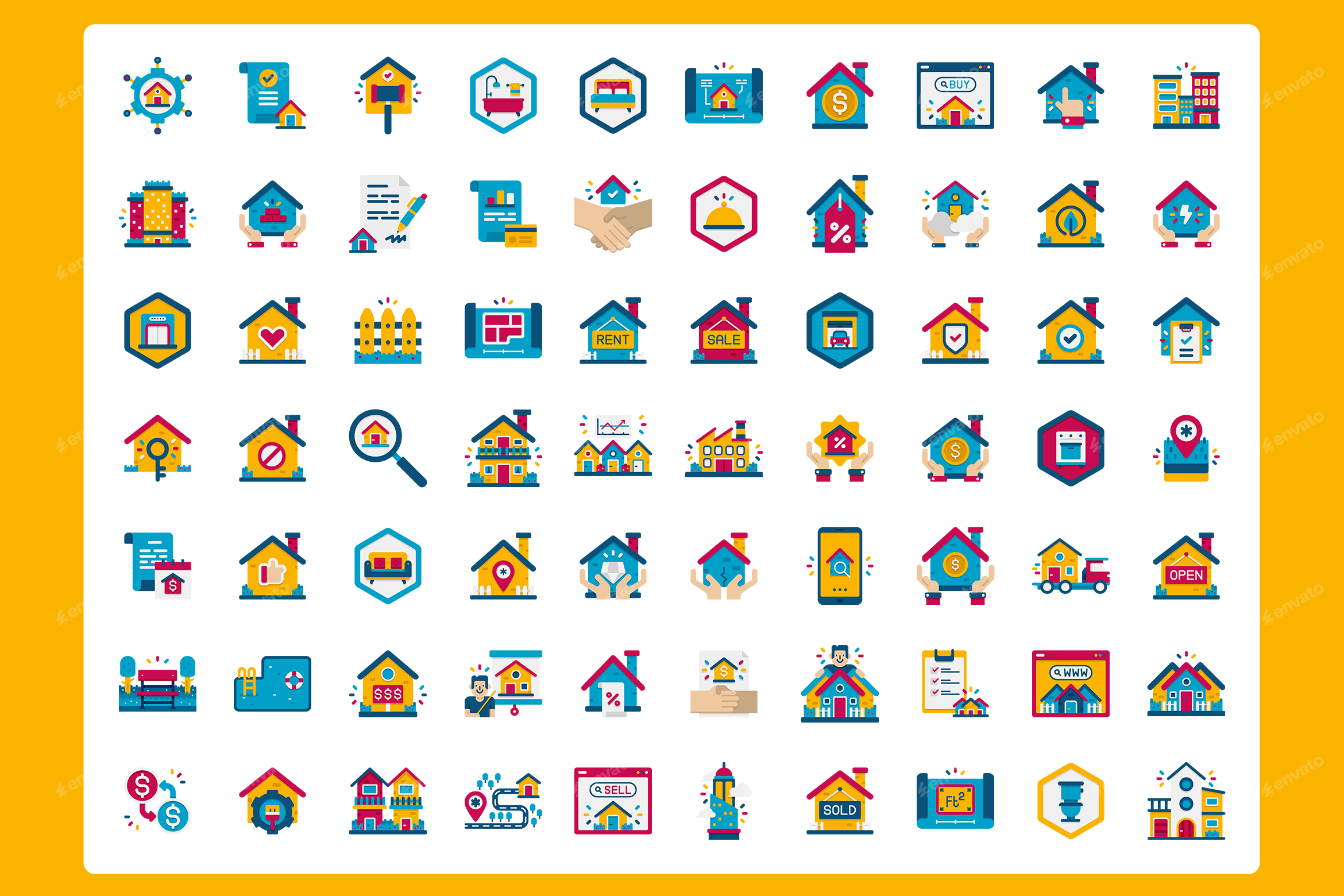 70 Property Ownership Icons | Dualine Flat Series, Icons | GraphicRiver