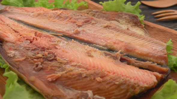 Closeup Panorama of the Delicious Juicy Grilled Red Char Fish on the ...