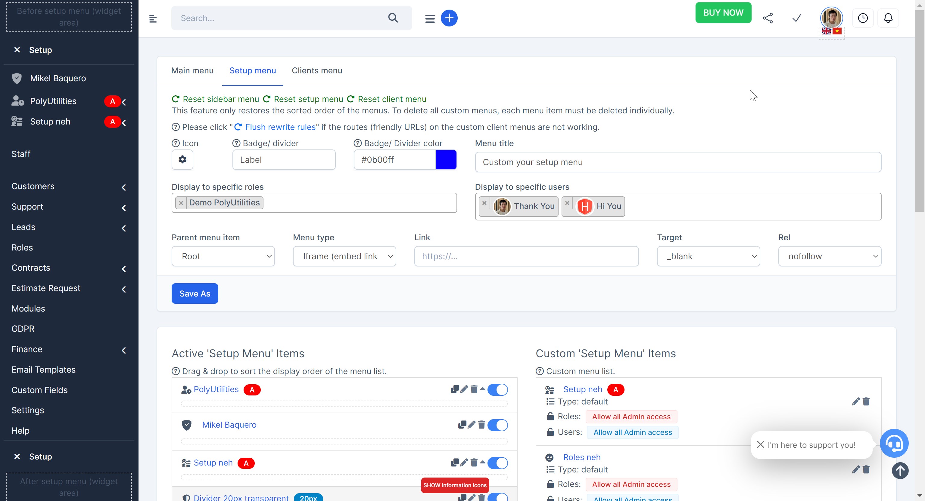 PolyUtilities for Perfex CRM: Quick Access Menu, Custom JS, CSS, and ...