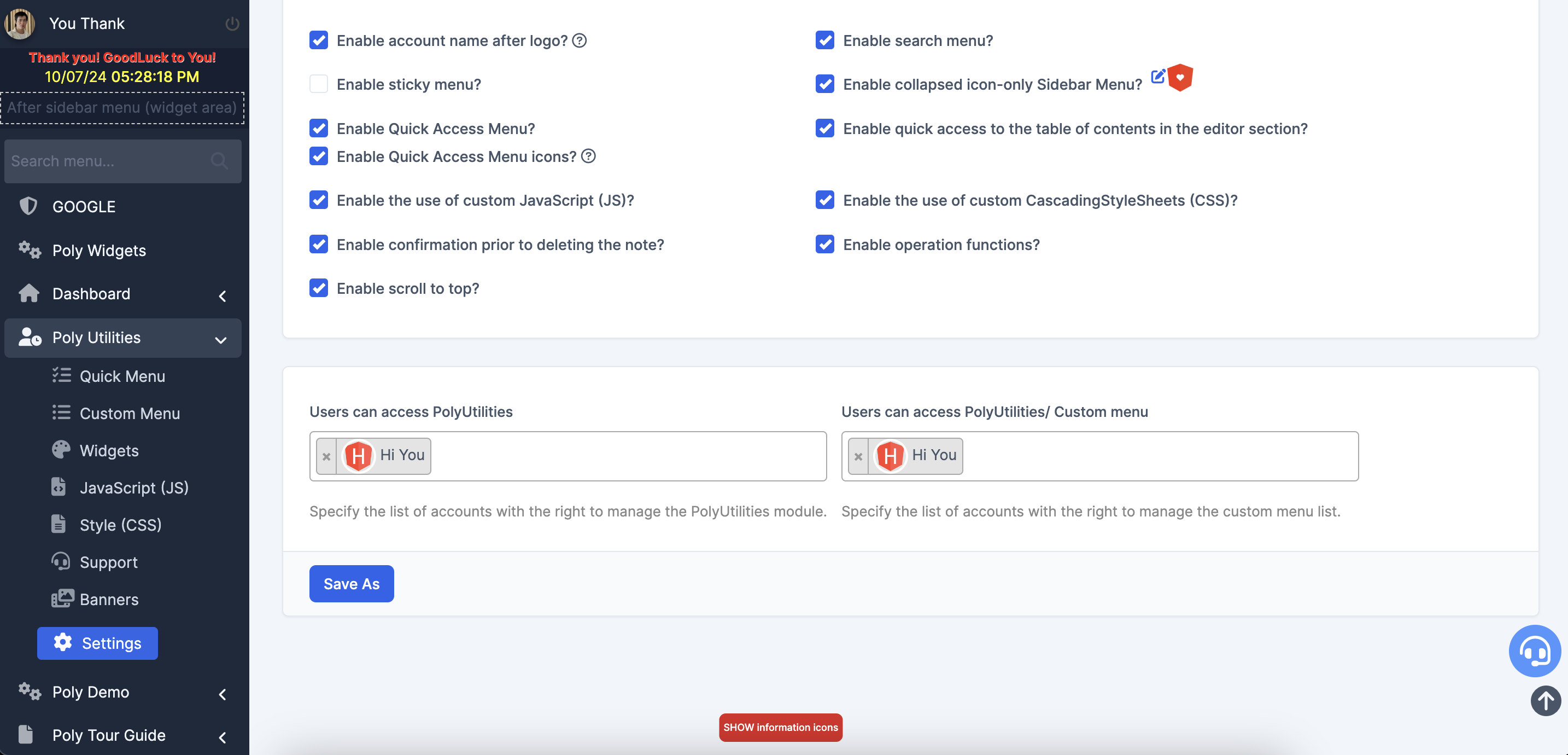 PolyUtilities for Perfex CRM: Quick Access Menu, Custom JS, CSS, and More by polyxgo