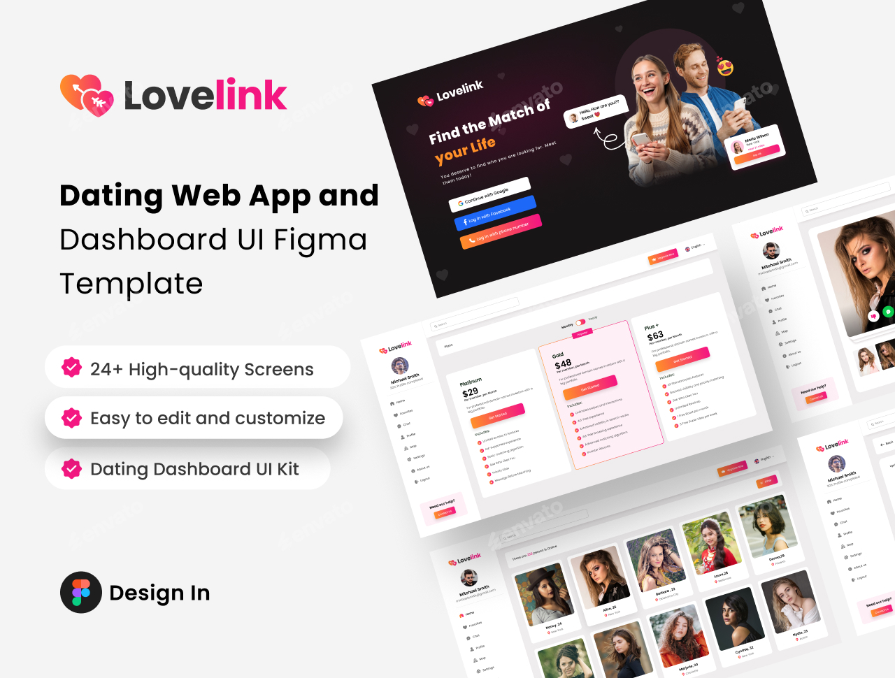 Lovelink | Dating Web App and Dashboard UI Figma Template, Web Elements