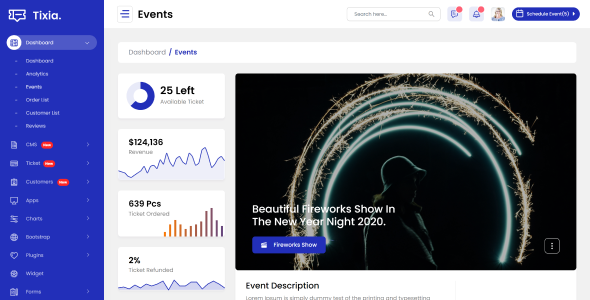 Tixia - Ticketing Admin Dashboard Bootstrap HTML Template by DexignZone