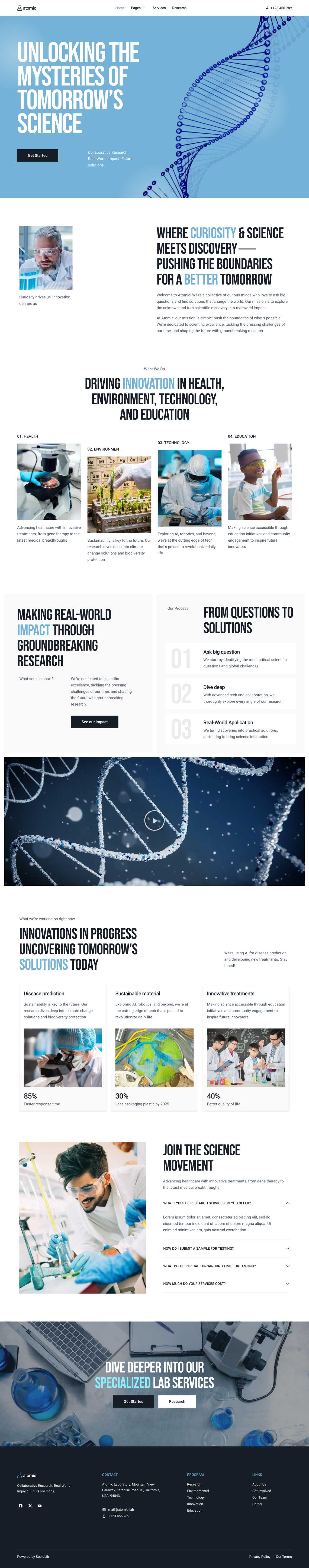 Atomic - Laboratory & Science Research Elementor Template Kit by sociolib