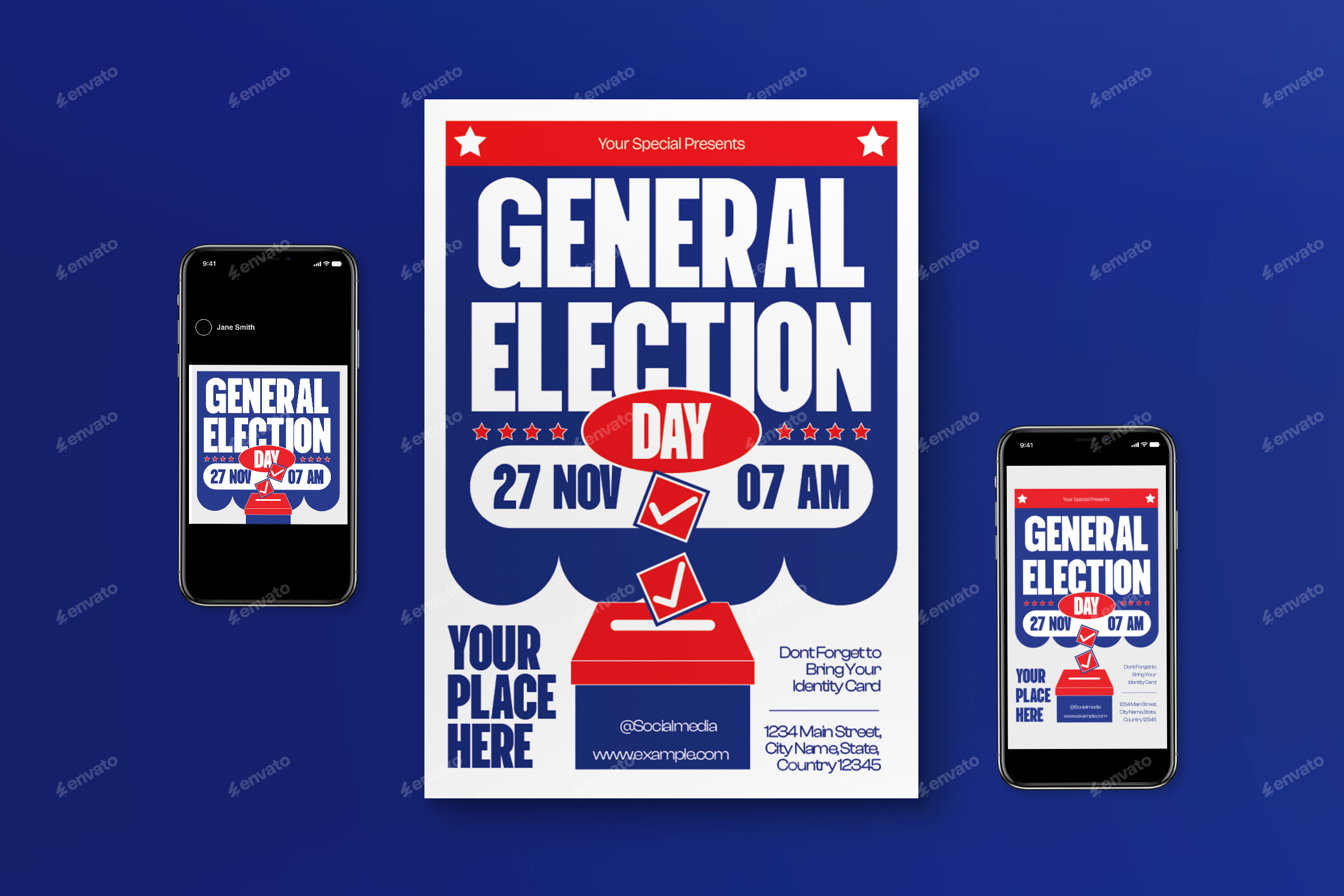 Blue Red Maximalist General Election Day Flyer Set, Print Templates