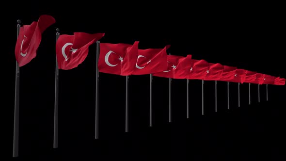 Row Of Turkey Flags With Alpha 2K, Motion Graphics | VideoHive