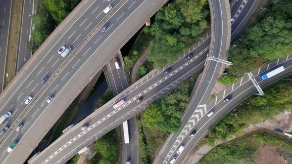 Vehicles Driving on a Spaghetti Interchange Bird's Eye Aerial View ...