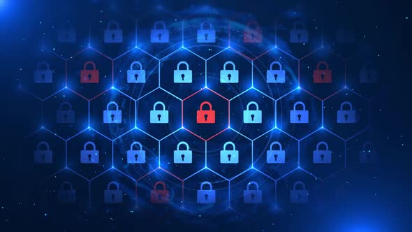 Digital Cyber Security Lock Icon Data Network Protection , Motion Graphics