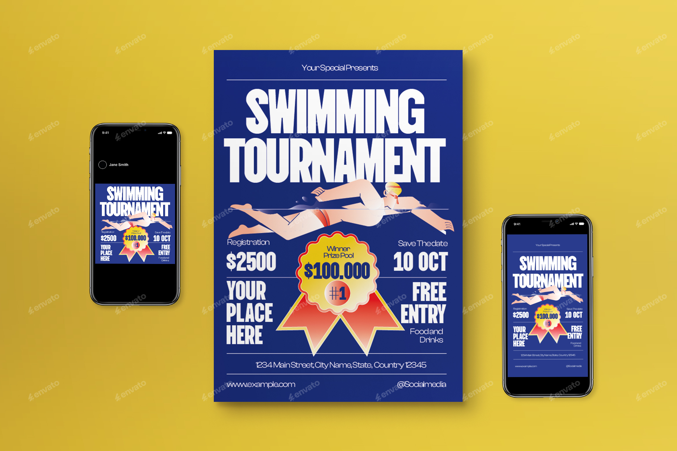 Blue White Swimming Tournament Flyer Set, Print Templates | GraphicRiver