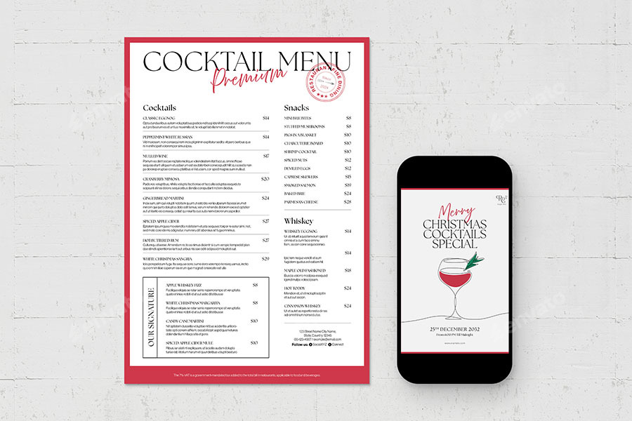Christmas Cocktail Menu Template, Print Templates | GraphicRiver