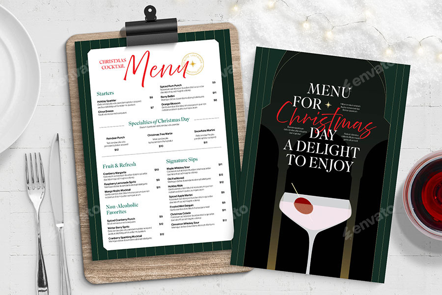 Christmas Cocktail Menu Template, Print Templates | GraphicRiver