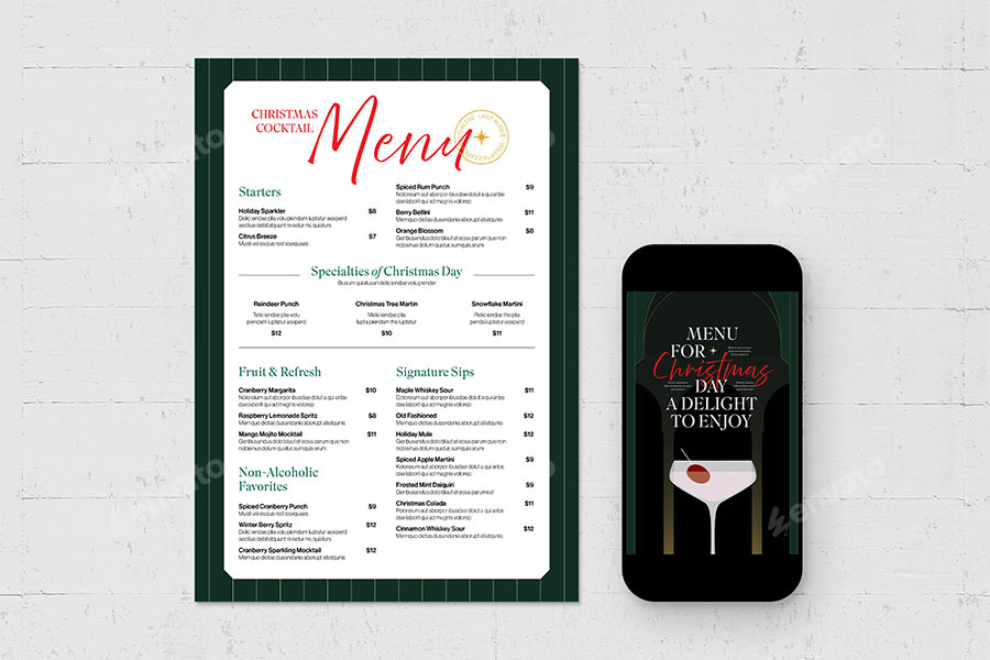 Christmas Cocktail Menu Template, Print Templates | GraphicRiver