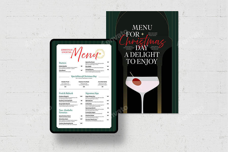 Christmas Cocktail Menu Template, Print Templates | GraphicRiver