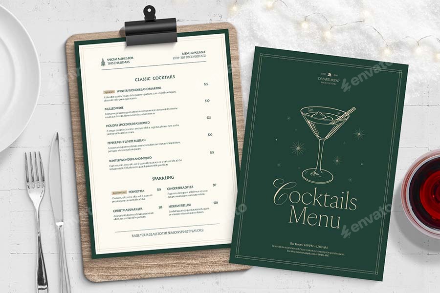 Christmas Cocktail Menu Template, Print Templates | GraphicRiver