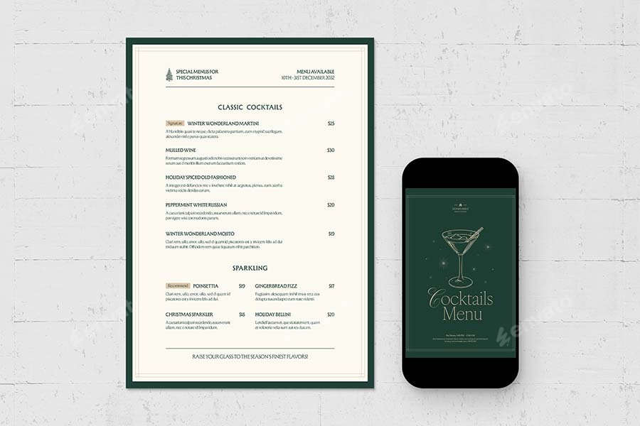 Christmas Cocktail Menu Template, Print Templates | GraphicRiver