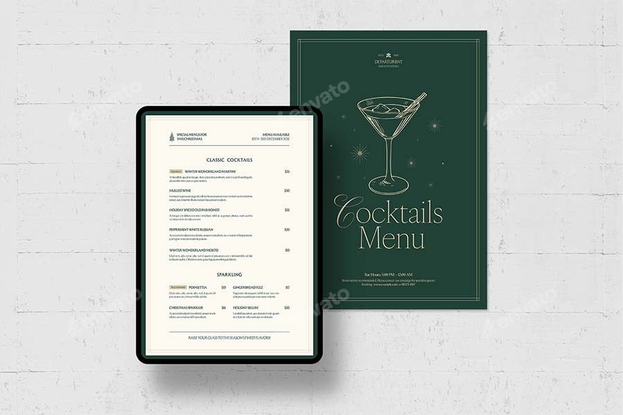 Christmas Cocktail Menu Template, Print Templates | GraphicRiver