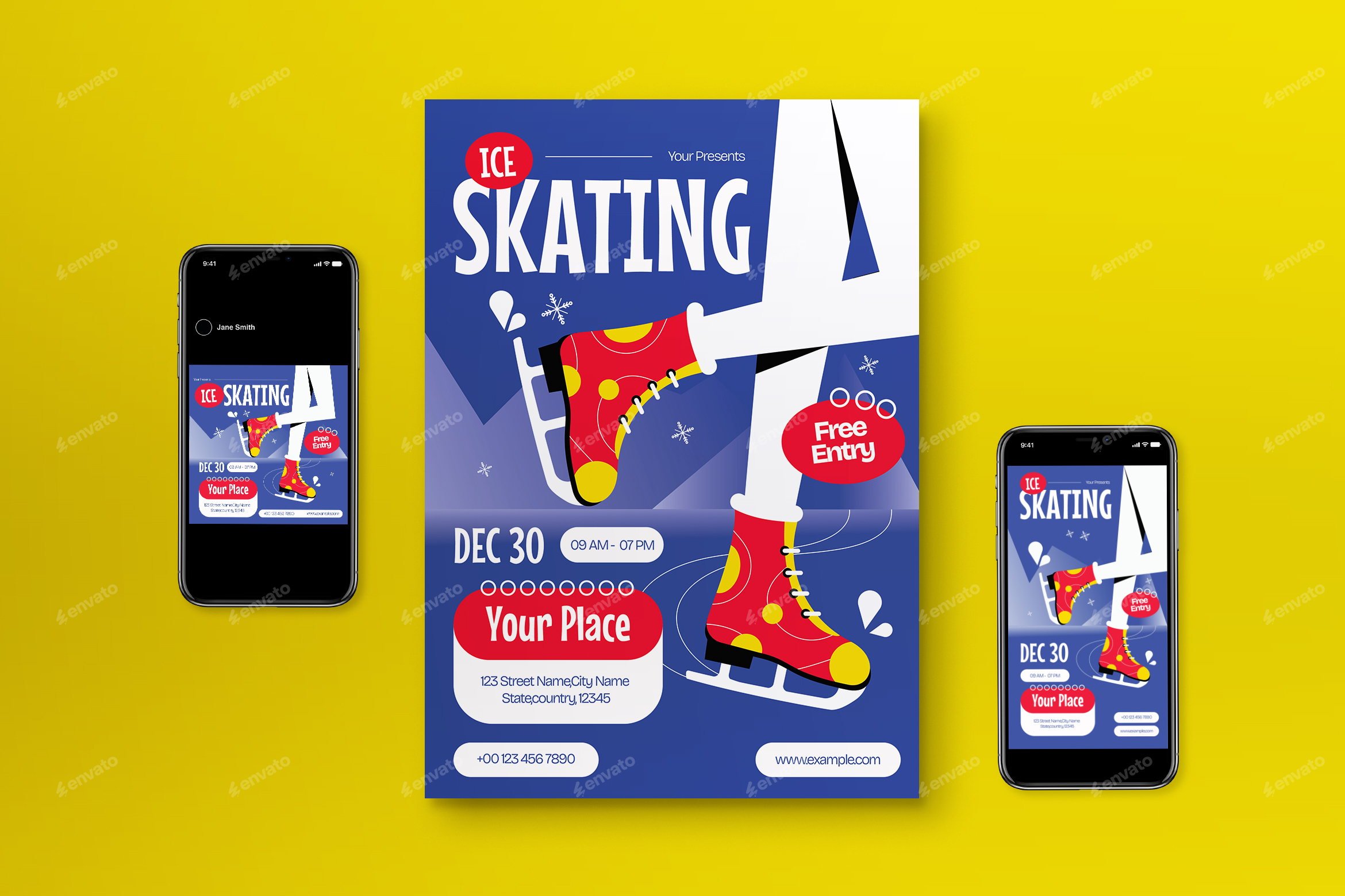 Blue Flat Design Ice Skating Flyer Set, Print Templates | GraphicRiver