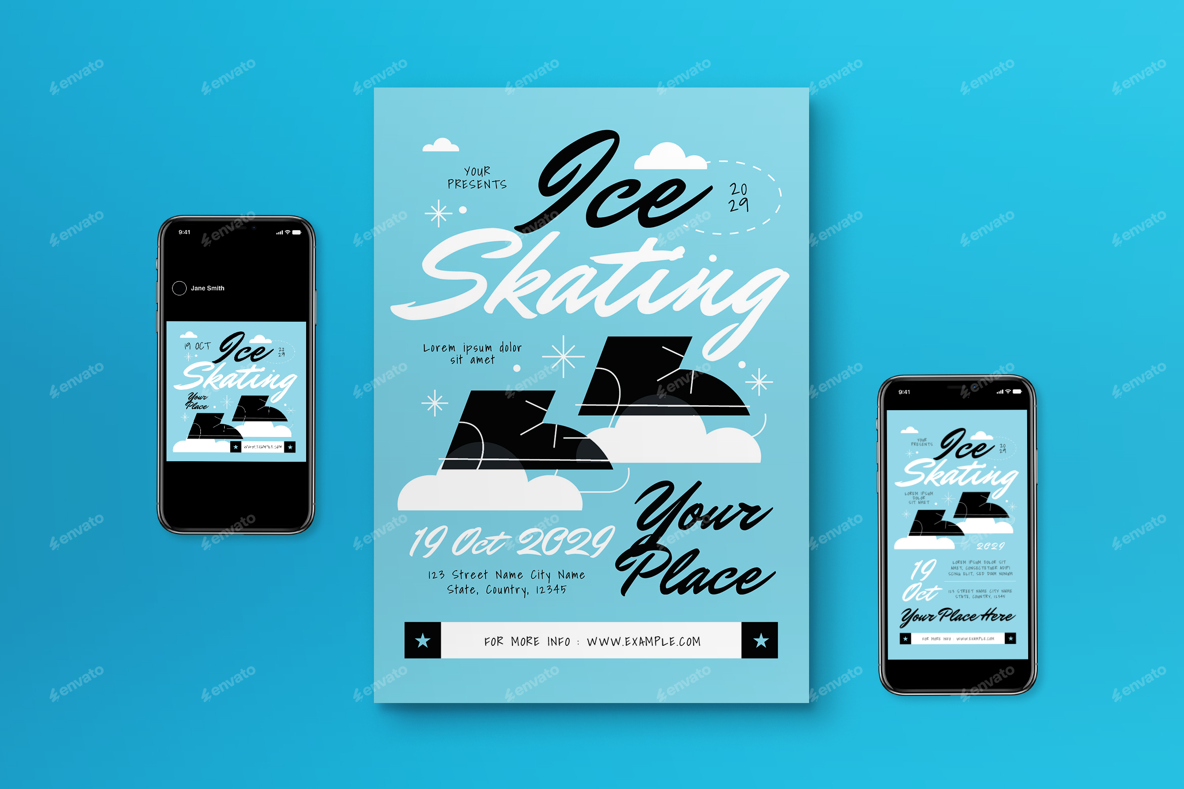 Blue Flat Design Ice Skating Flyer Set, Print Templates | GraphicRiver