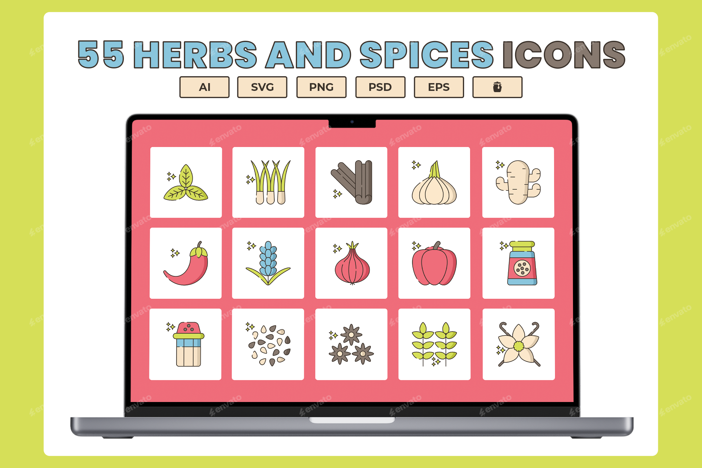 55 Herbs and Spices Icons | Hazel Series, Icons | GraphicRiver