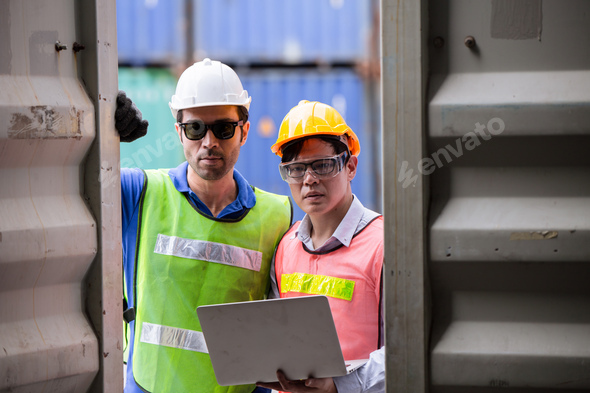 Customs Team Staff Open Container Door checking look inside Cargo In ...