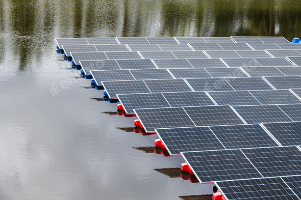Floating Solar Panel, Photovoltaic panel PV System in lake pond. Saving ...