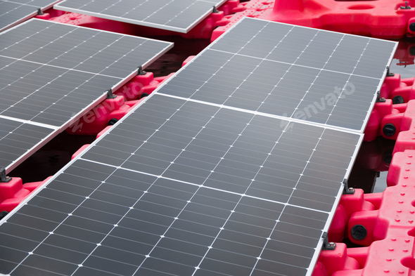 Floating Solar Panel, Photovoltaic panel PV System in lake pond. Saving ...