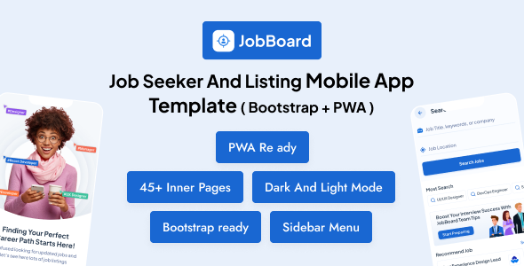 JobBoard - Job Board Job Seeker and Listing Mobile App Template (Bootstrap + PWA) by DexignZone