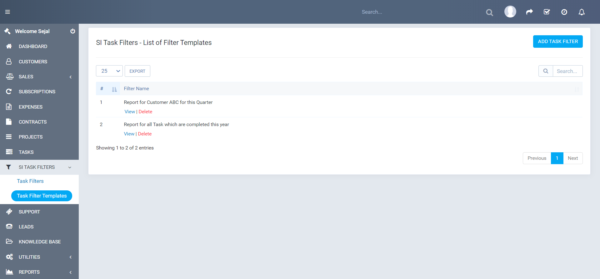 Custom Task Filters Module for Perfex CRM by sejalinfotech | CodeCanyon