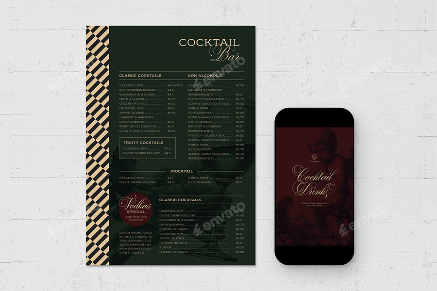 Cocktail Menu Drinks List Template, Print Templates | GraphicRiver