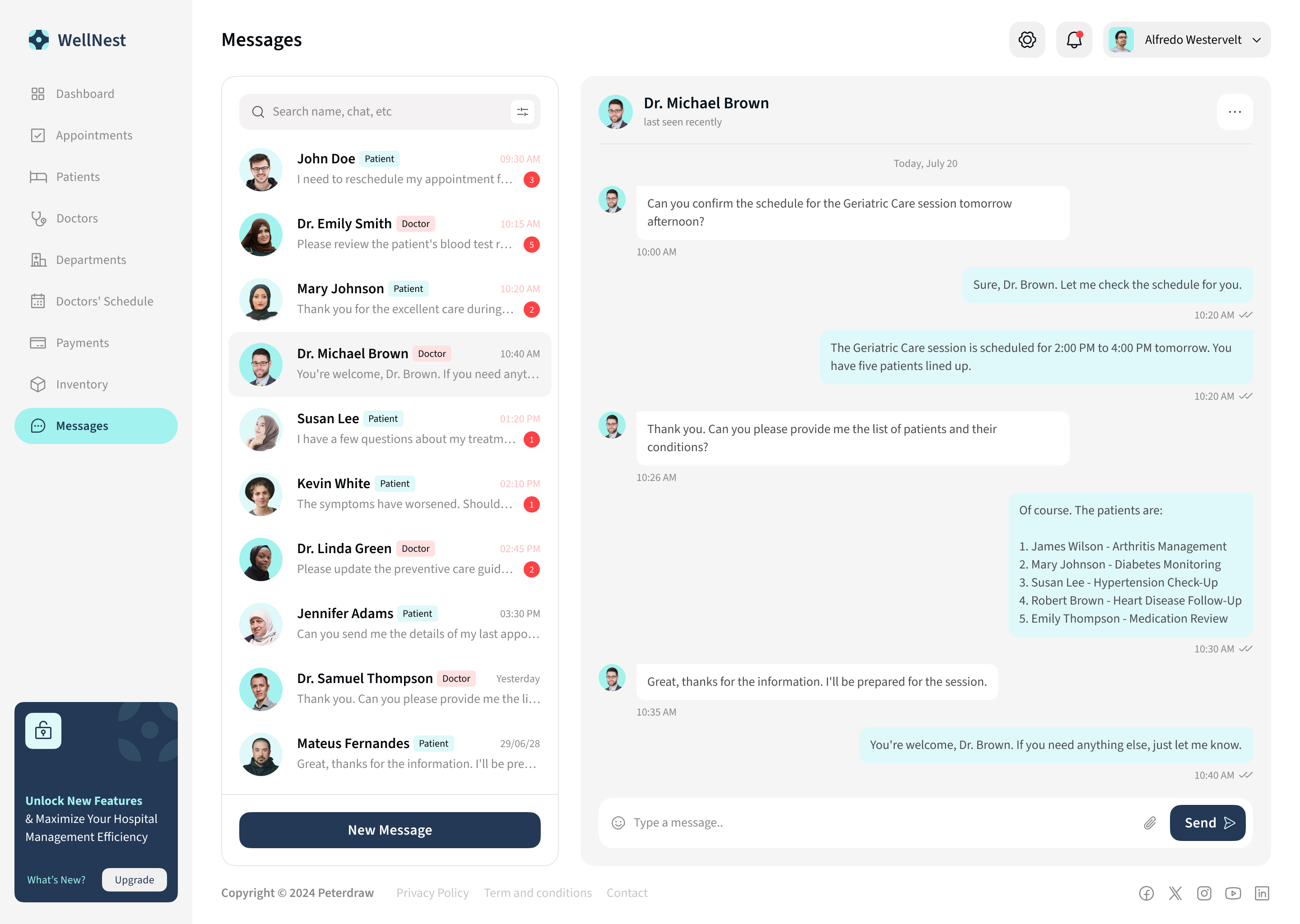 WellNest - Hospital Management Dashboard Figma Template by peterdraw