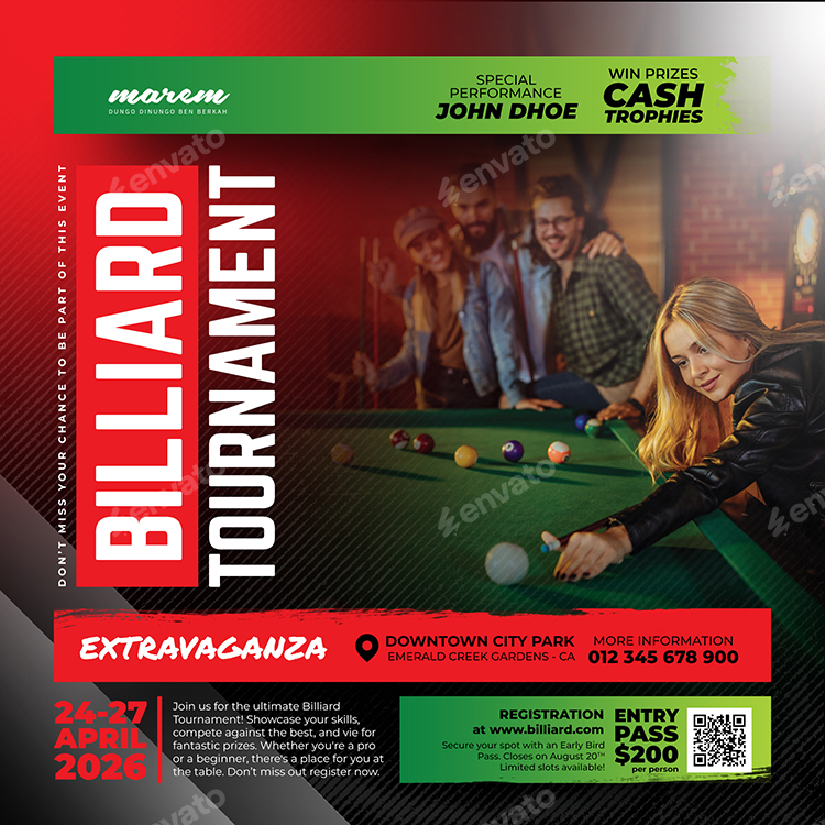 Billiards Tournament Flyer and Social Media, Print Templates | GraphicRiver