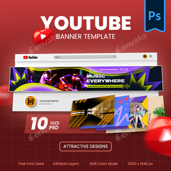 10 YouTube Banner Design, Web Elements | GraphicRiver