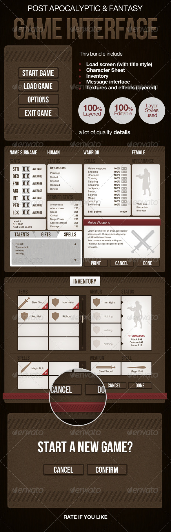 Post Apocalyptic or Medieval RPG Game Interface by freewing | GraphicRiver
