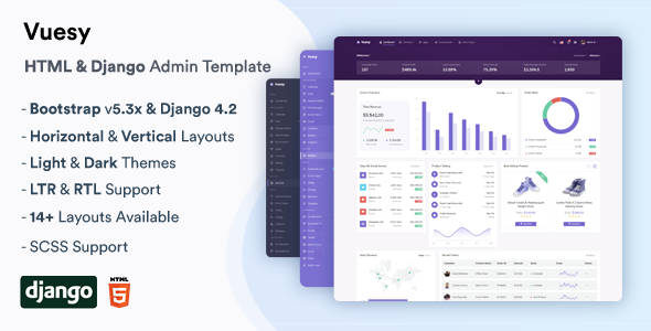 Vuesy - Django & HTML Admin Dashboard Template by themesdesign ...