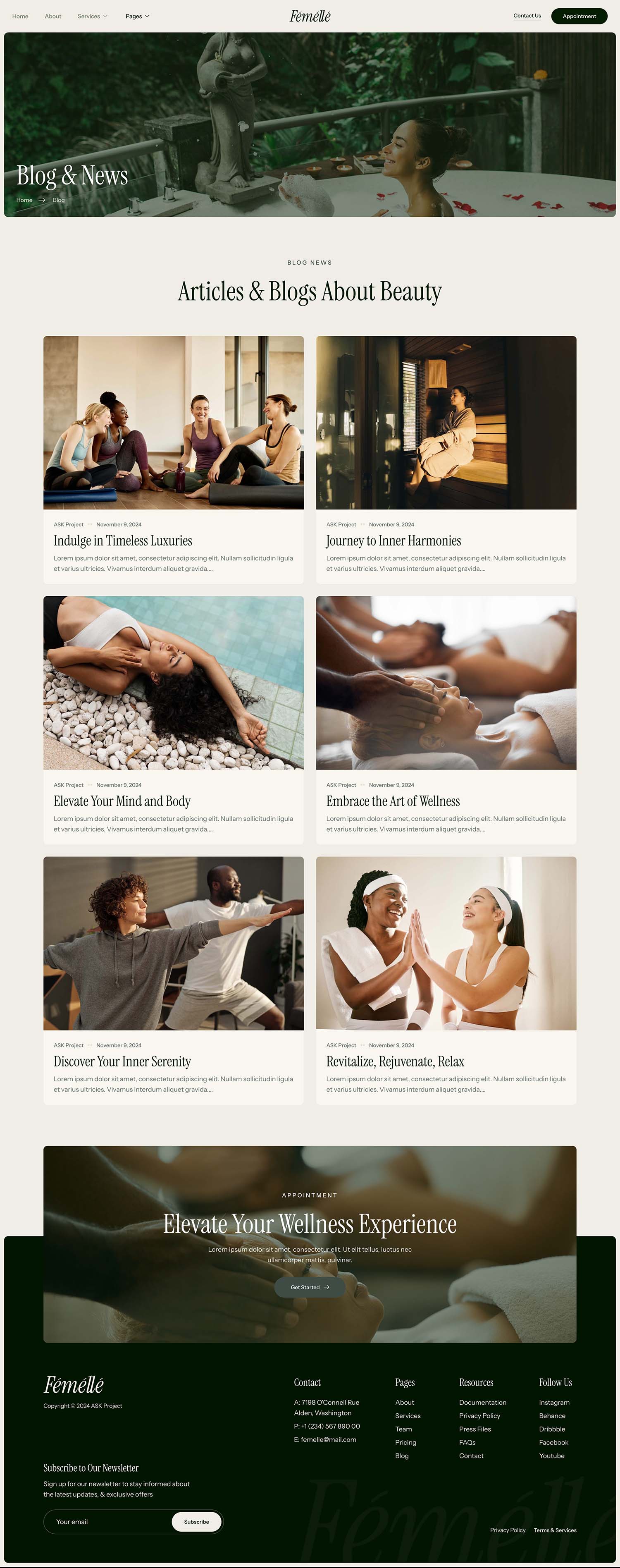 Femelle - Spa & Wellness Elementor Template Kit by askproject | ThemeForest