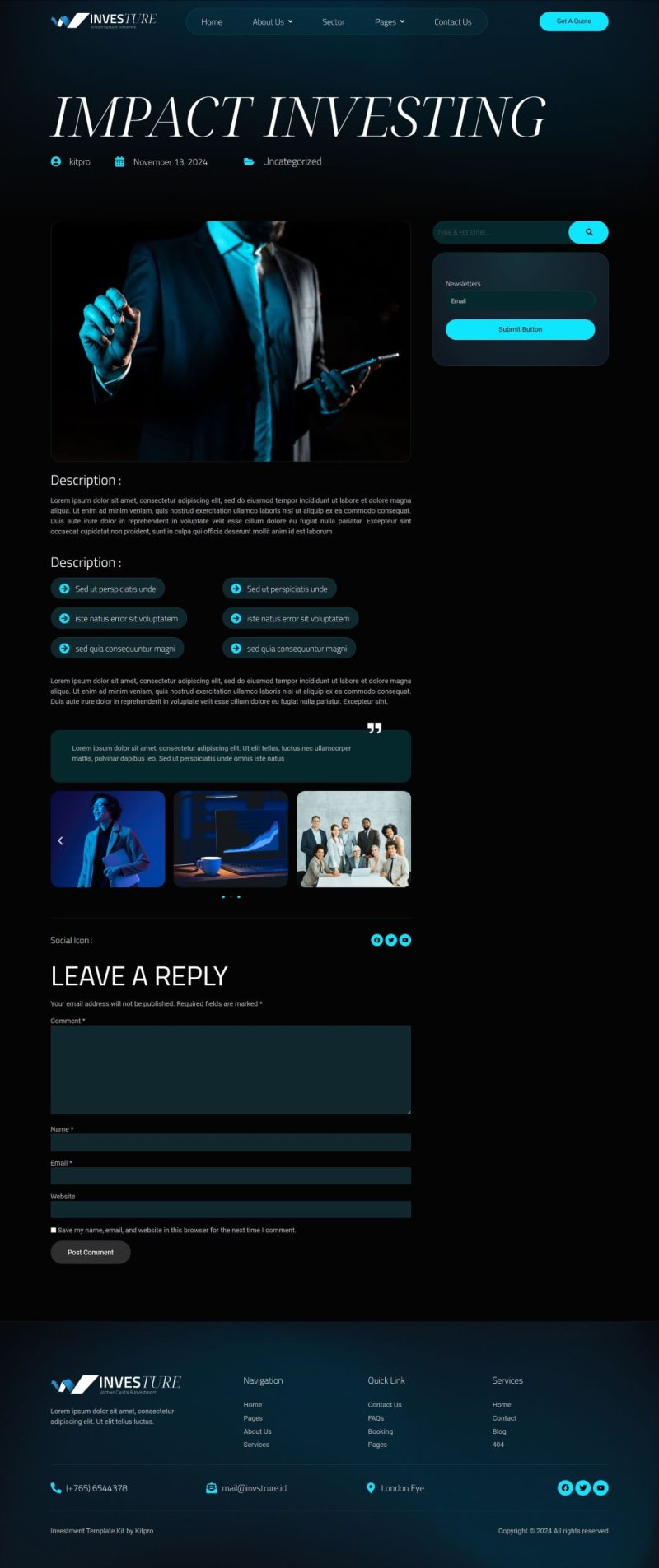 Investure - Venture Capital & Investment Elementor Template Kit by Kitpro