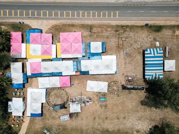 Overhead view of an empty carnival funfair in daytime. Stock Photo by ...