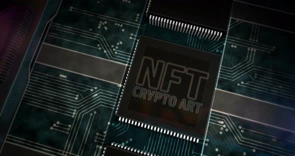 Processor factory with laser burning NFT Crypto Art mining symbol ...