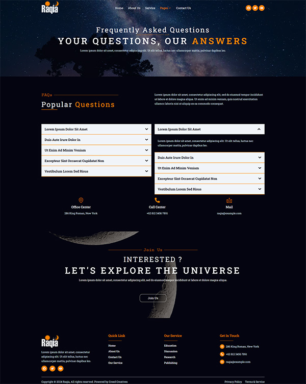 Raqia - Astronomy Elementor Template Kit by creedcreatives | ThemeForest