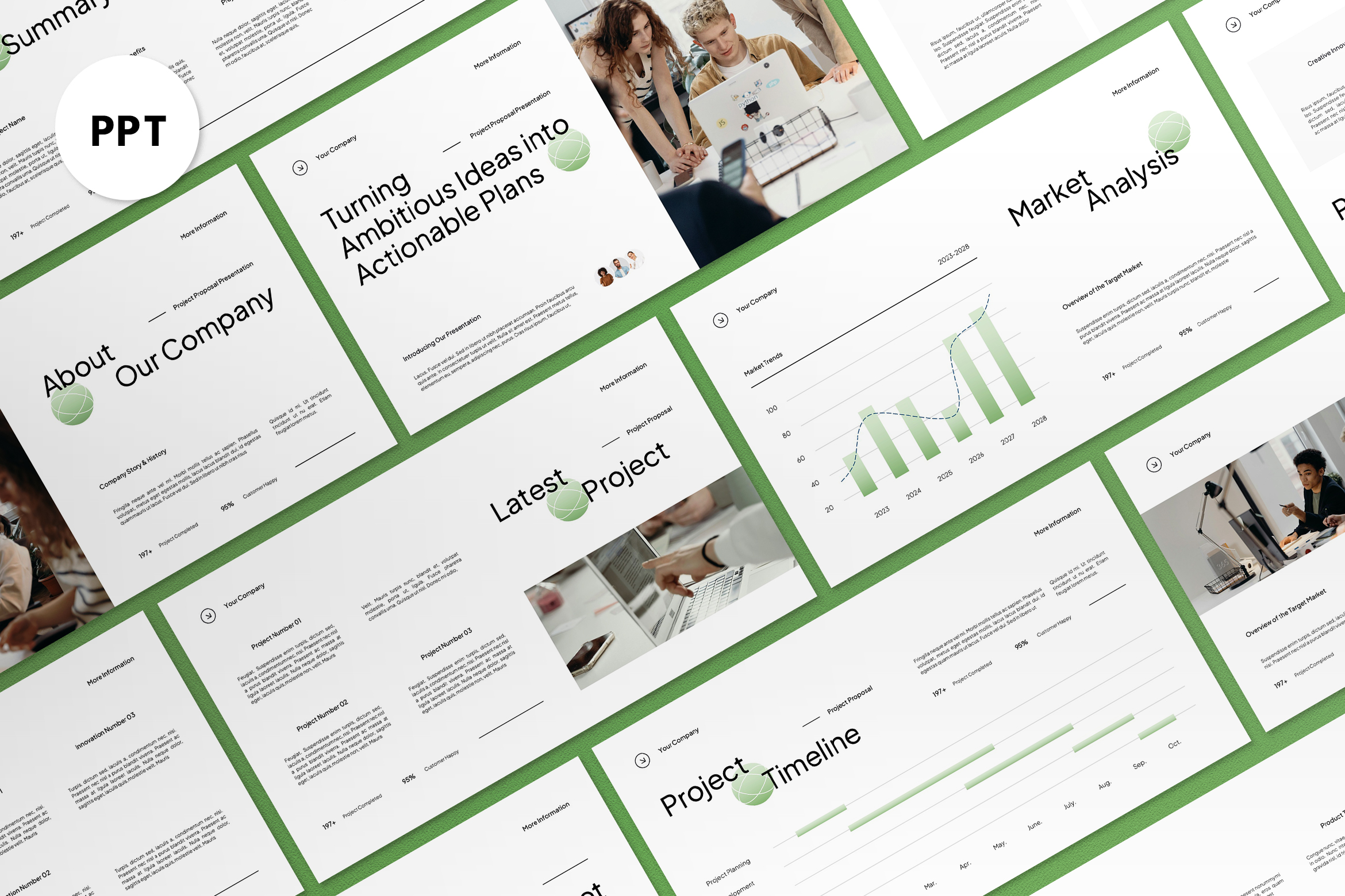 White and Green Modern Digital Company Project PPT, Presentation Templates